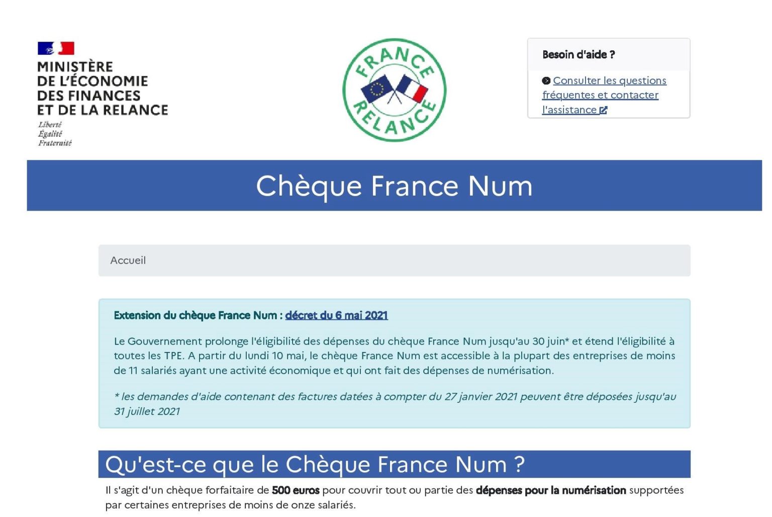 Chèque France Num de 500 € Aides pour les TPE : Prolongation jusqu’au ...